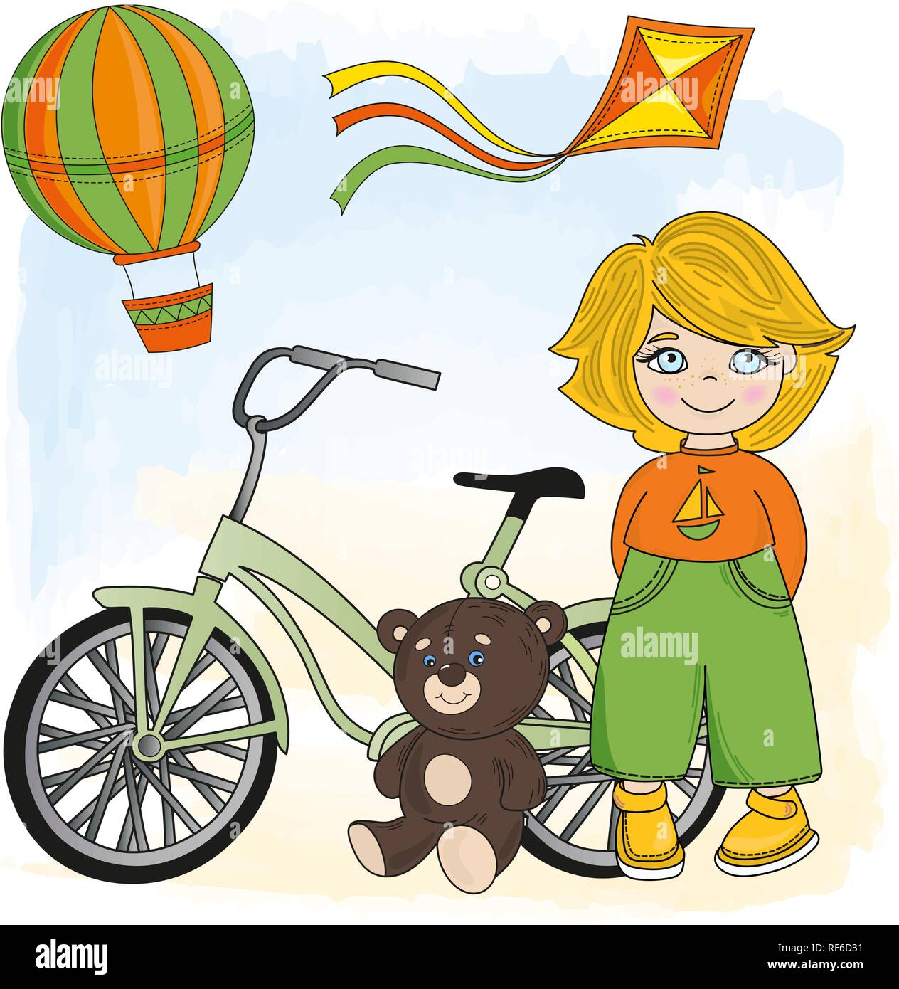 BIKE BOY Children Game Cartoon Vector Illustration Set for Print ...