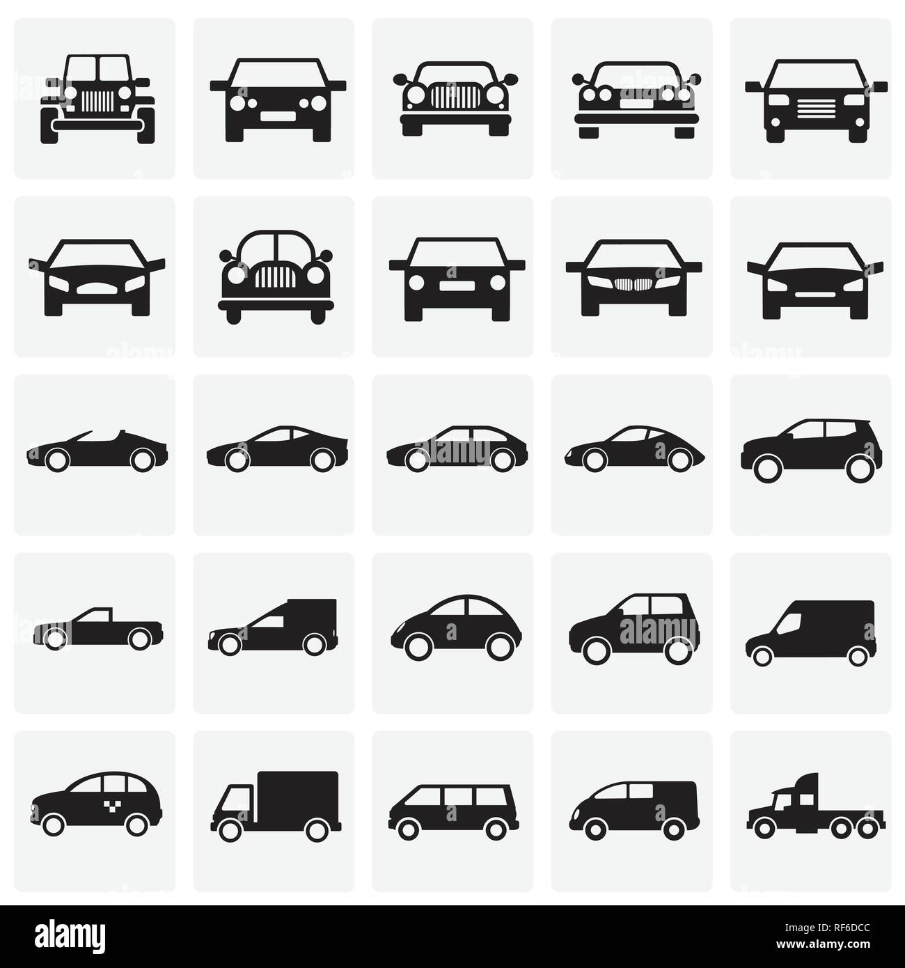 Automobile icons set on squares background for graphic and web design ...