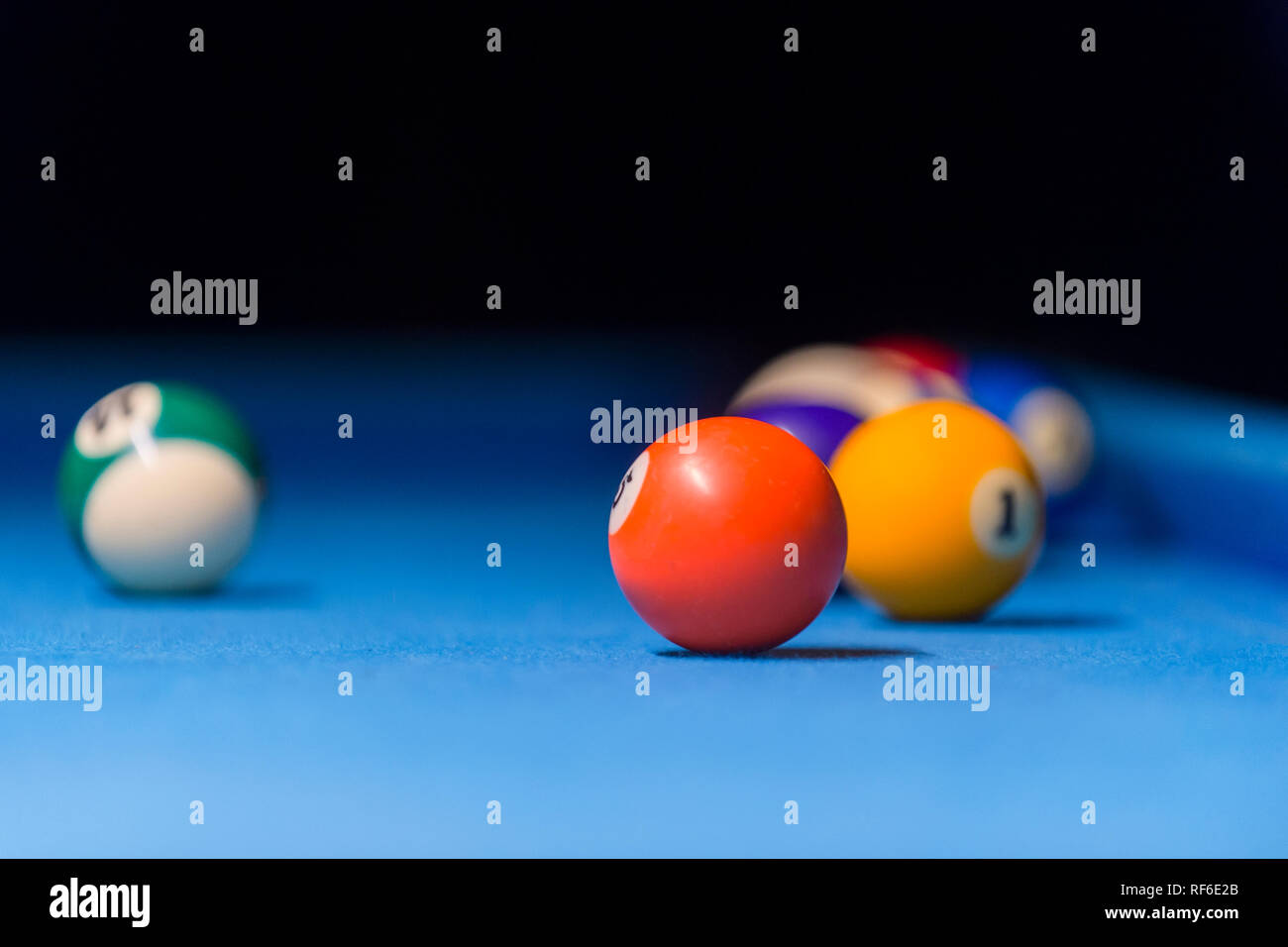 Colorful billiards balls. Billiard ball at blue table. Colorful ...
