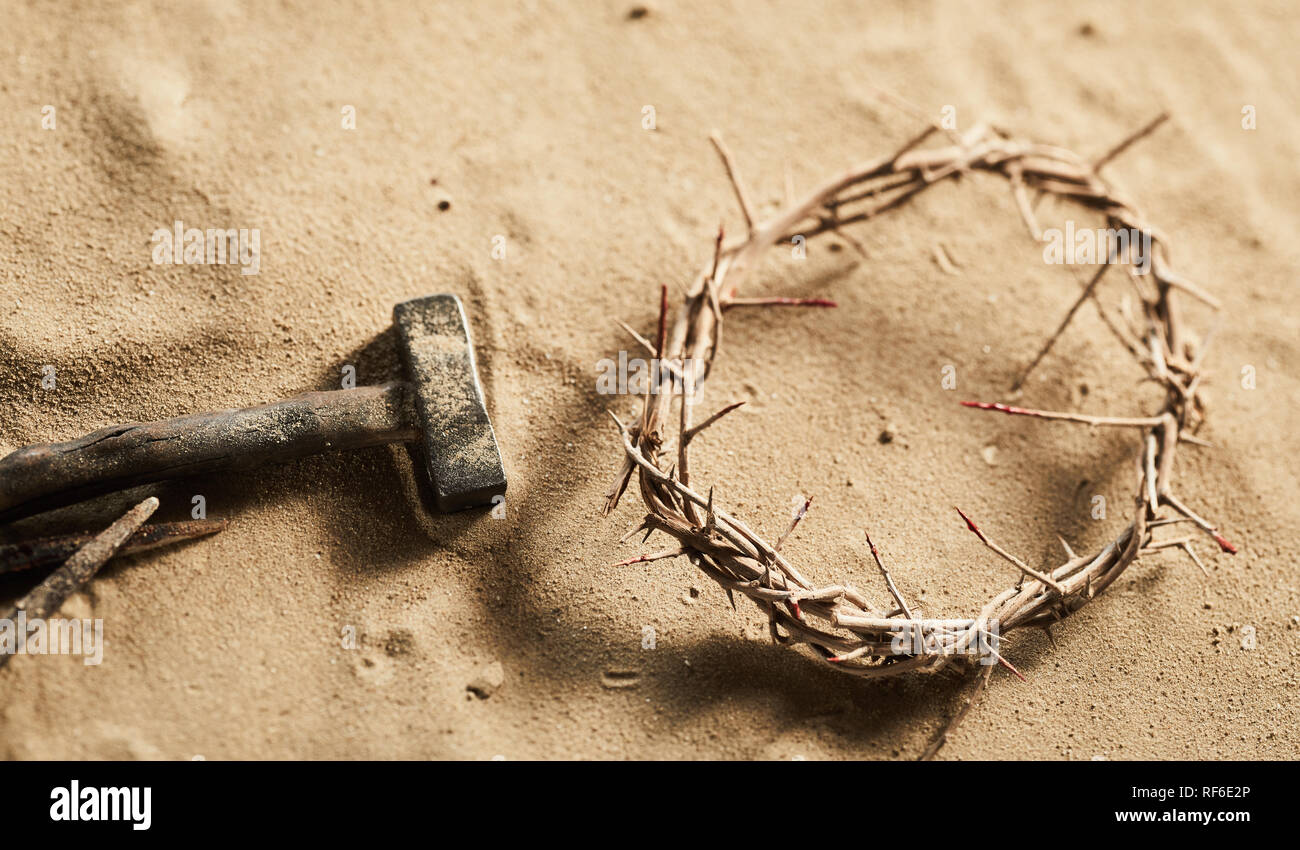 Religious Easter background with a natural twisted crown of thorns ...