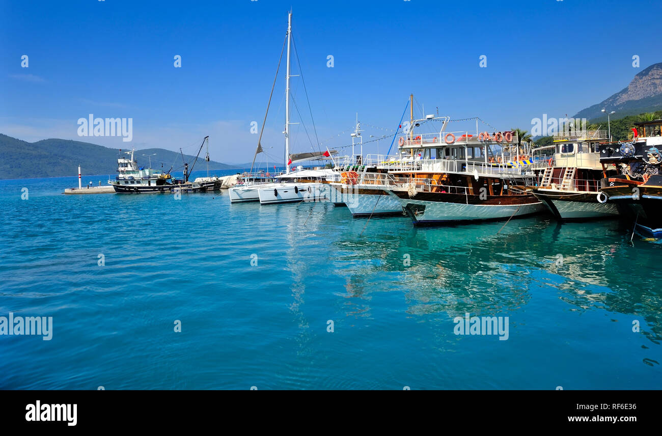 Sea pier with colorful boats. Aegean sea. Turkey Stock Photo - Alamy