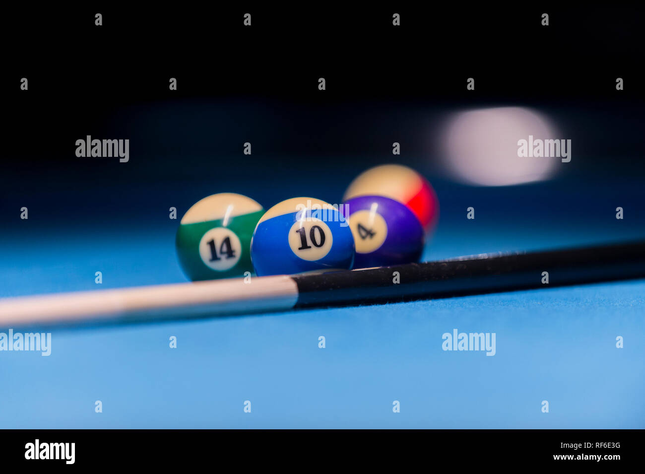 Billiard balls on pool blue table - sport background Stock Photo - Alamy