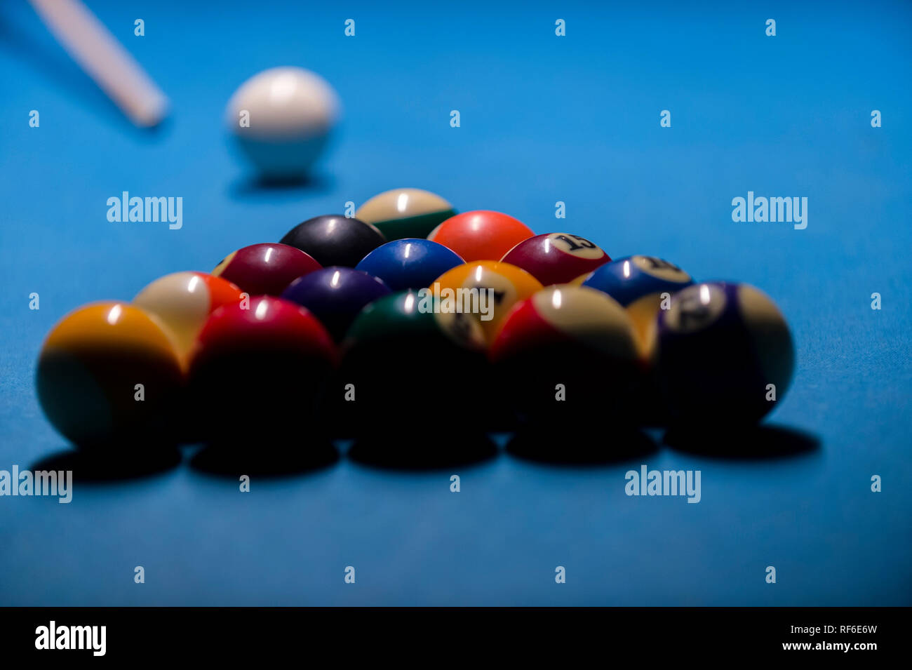 Colorful billiards balls. Billiard ball at blue table. Colorful ...