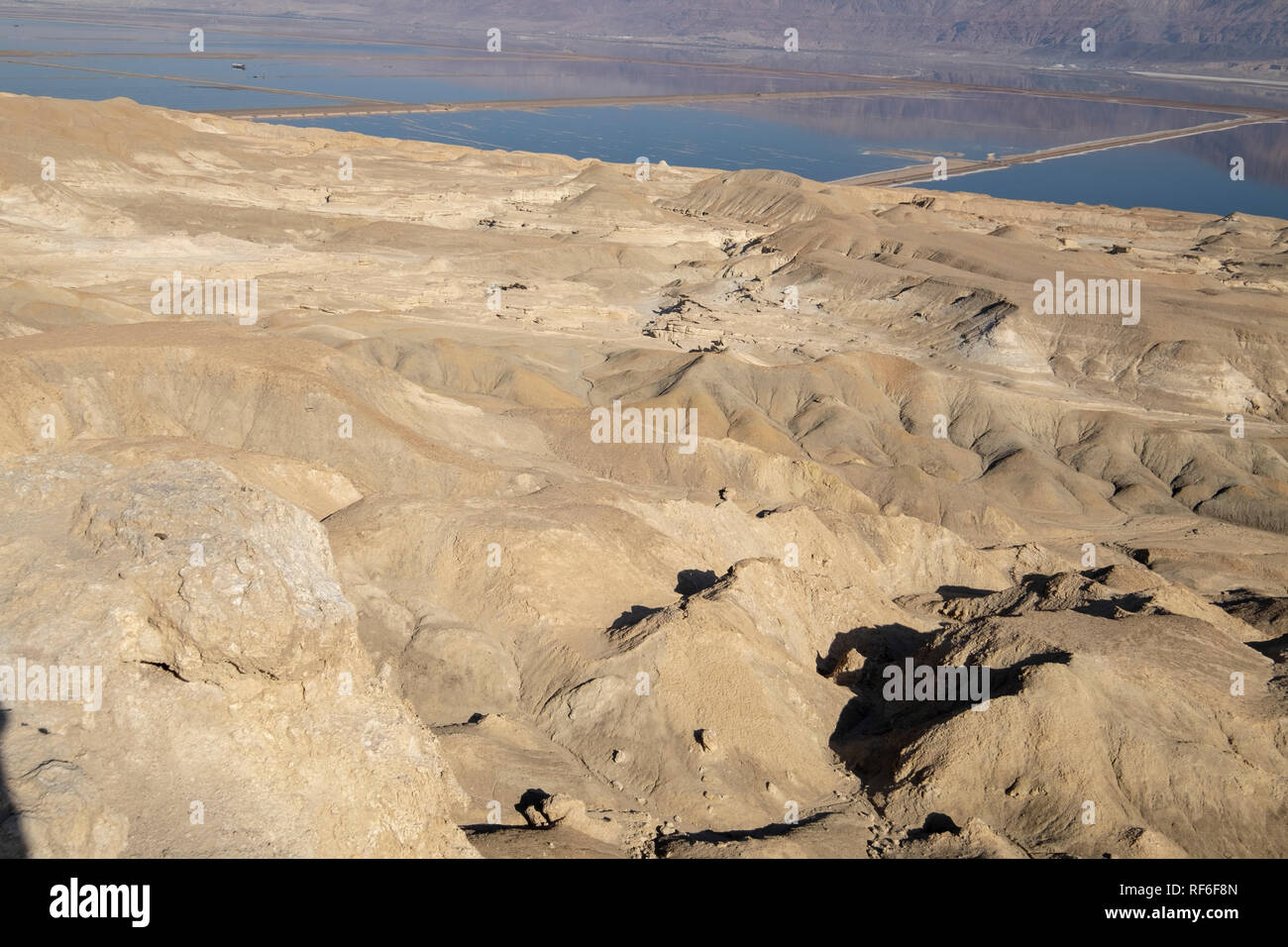 Dead Sea Works (DSW) evaporation pools. The mineral rich salt deposits ...