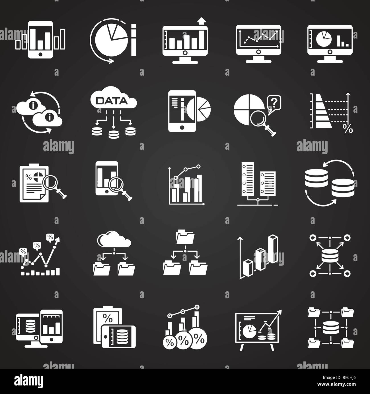 Data analysys icons set on black background for graphic and web design ... Data analysys icons set on black background for graphic and web design ...