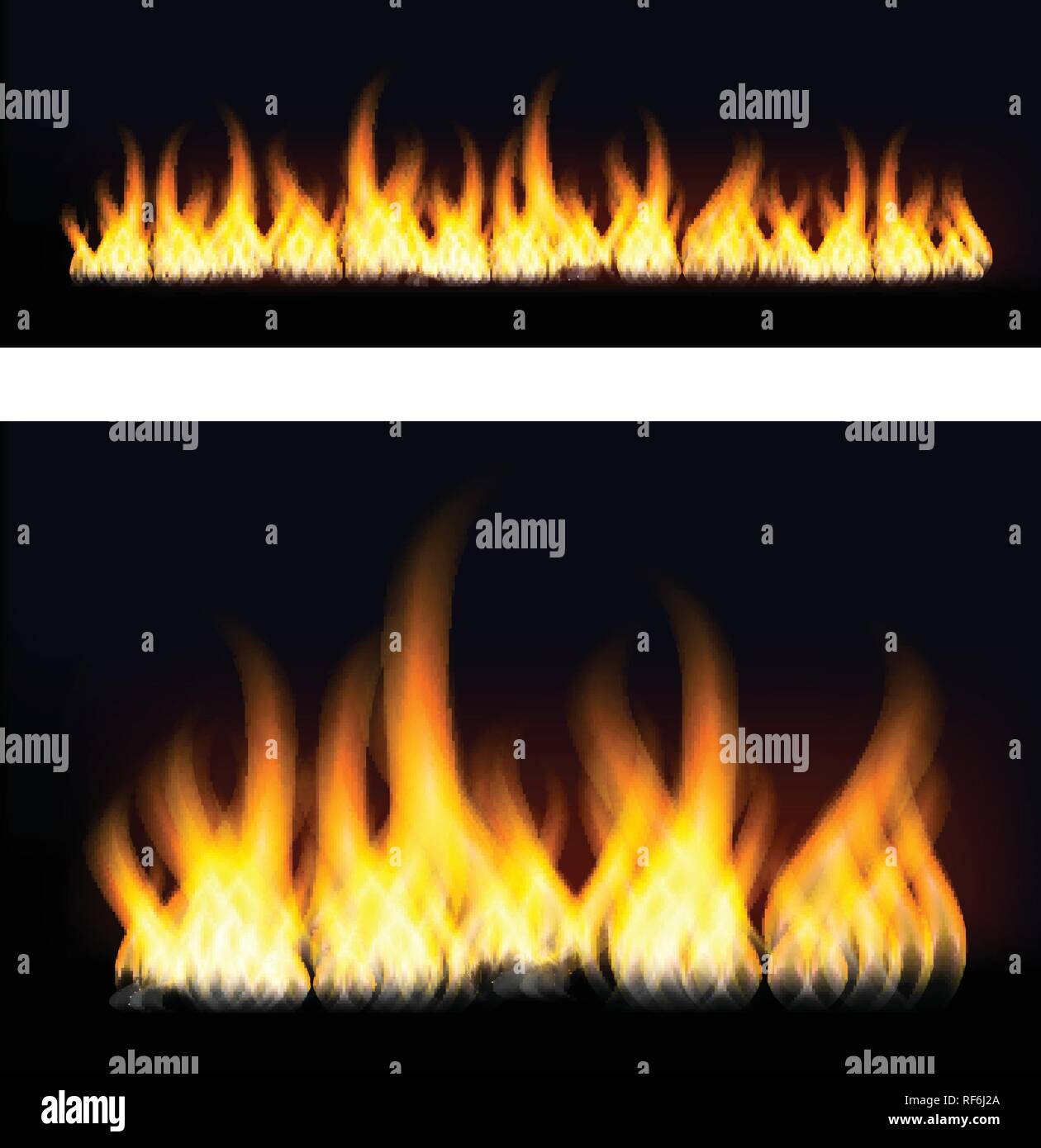 Fiery flames on a dark background. Fire bonfire. Vector illustration ...