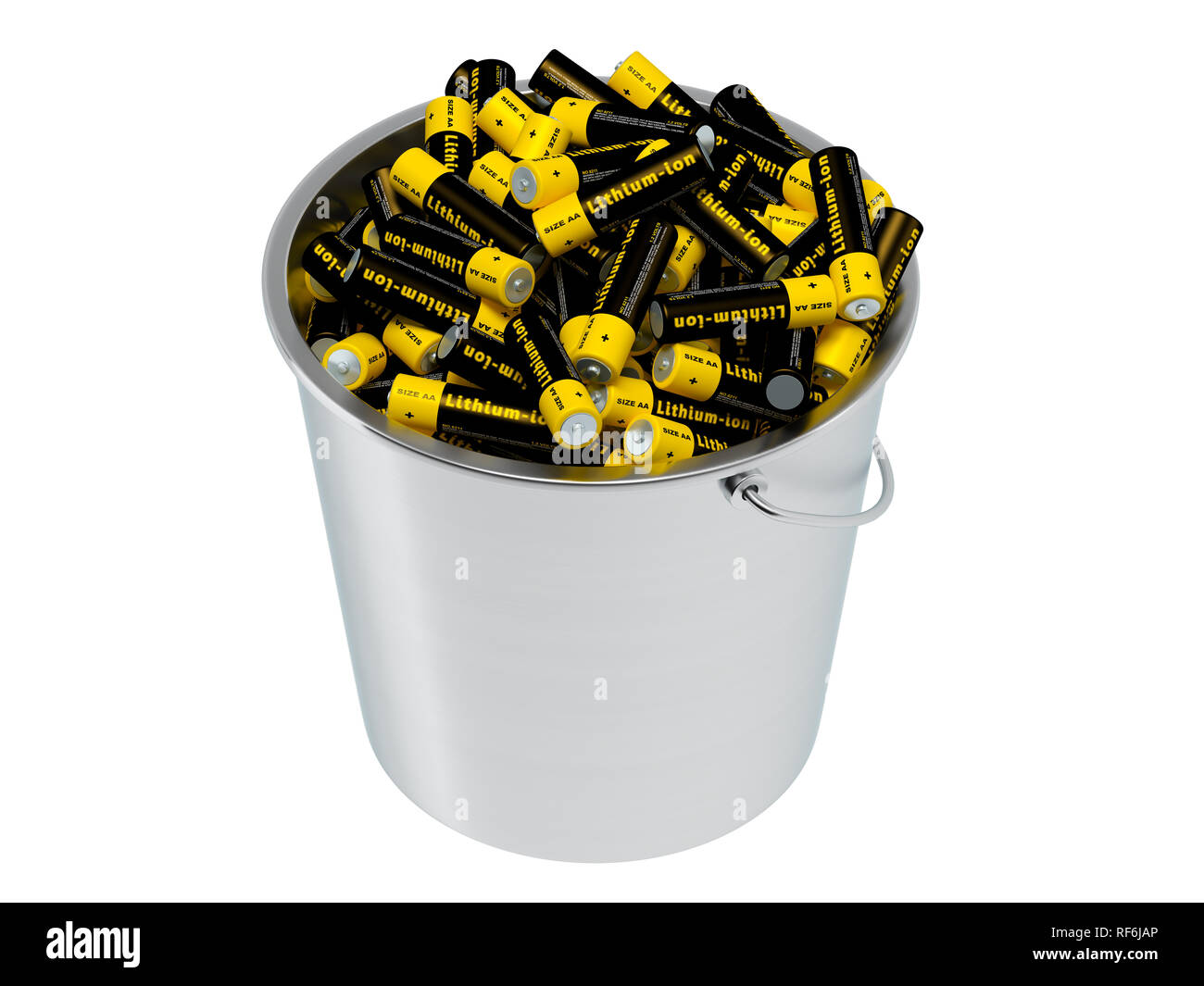 Lithium-ion Batteries in a bucket - isolated on white - 3D Rendering ...