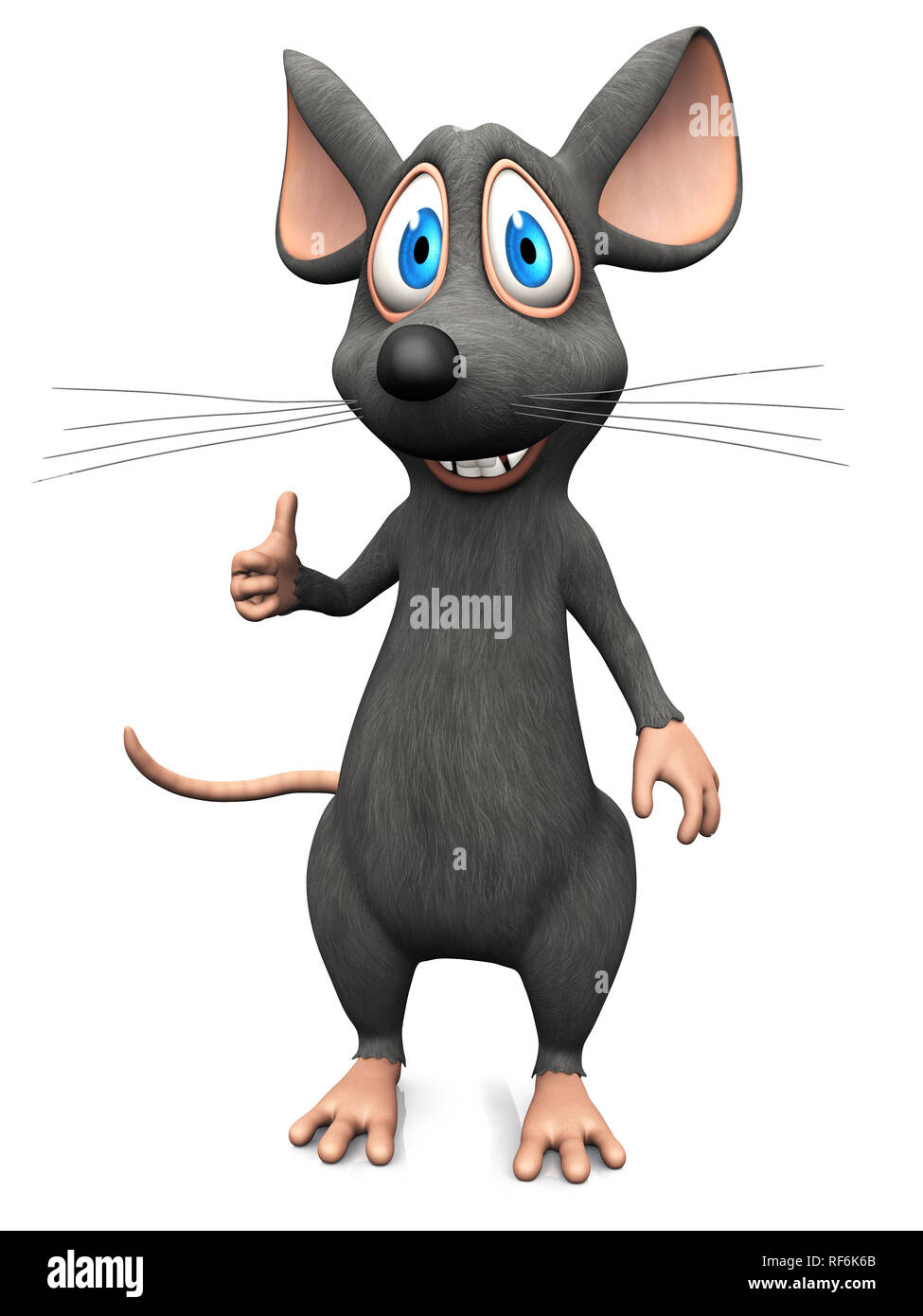 A cute smiling cartoon mouse doing a thumbs up with his hand. White ...