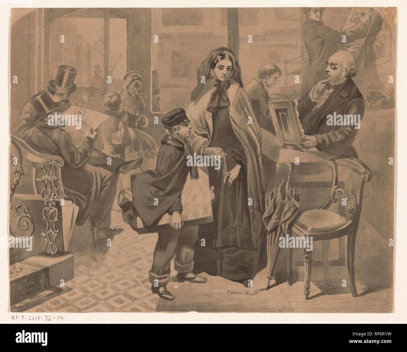 Mother and son at an art dealer. Draughtsman: anonymous. After Emily ...