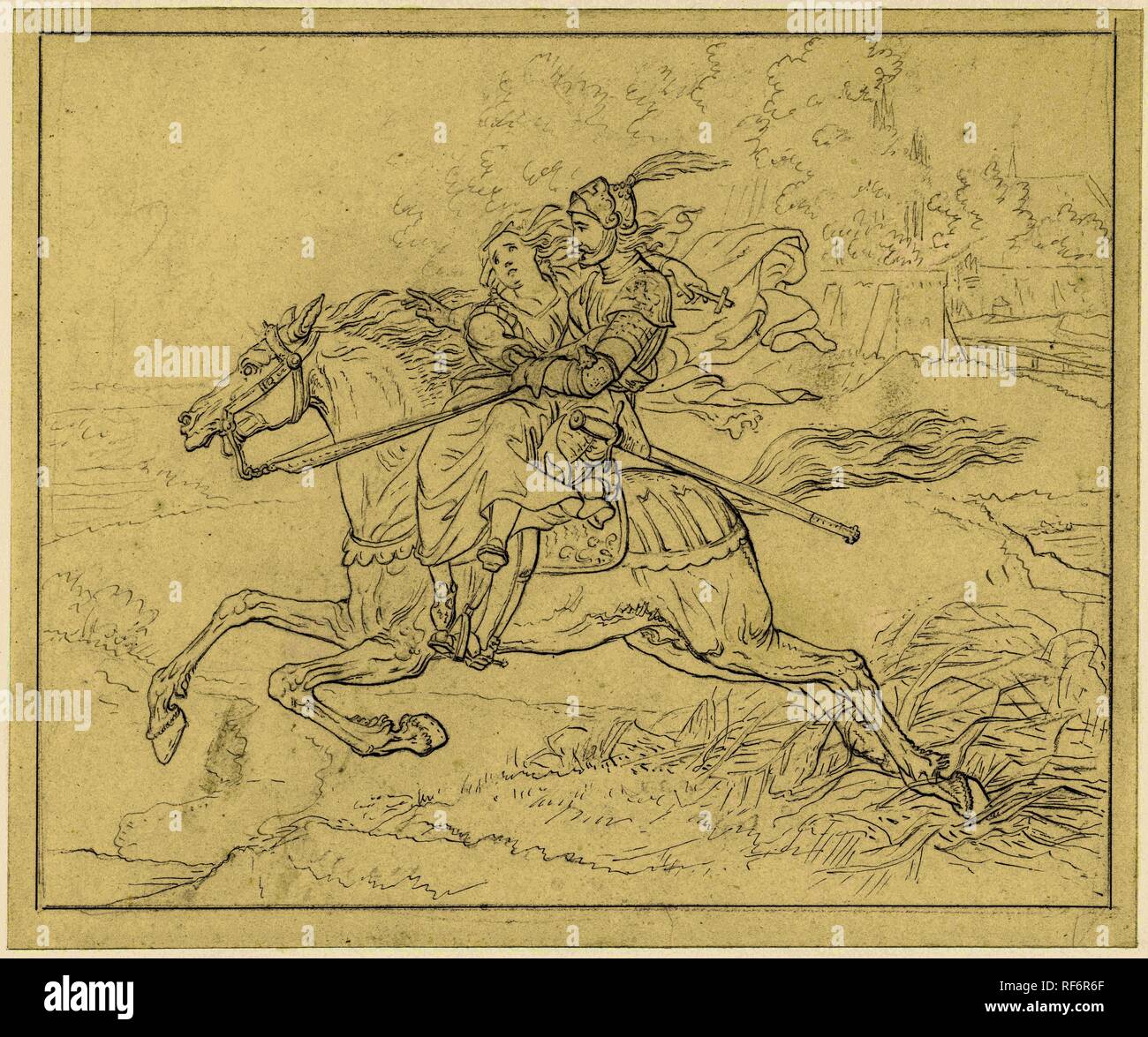 Knight with a woman on horseback. Draughtsman: Louis Moritz. Dating ...
