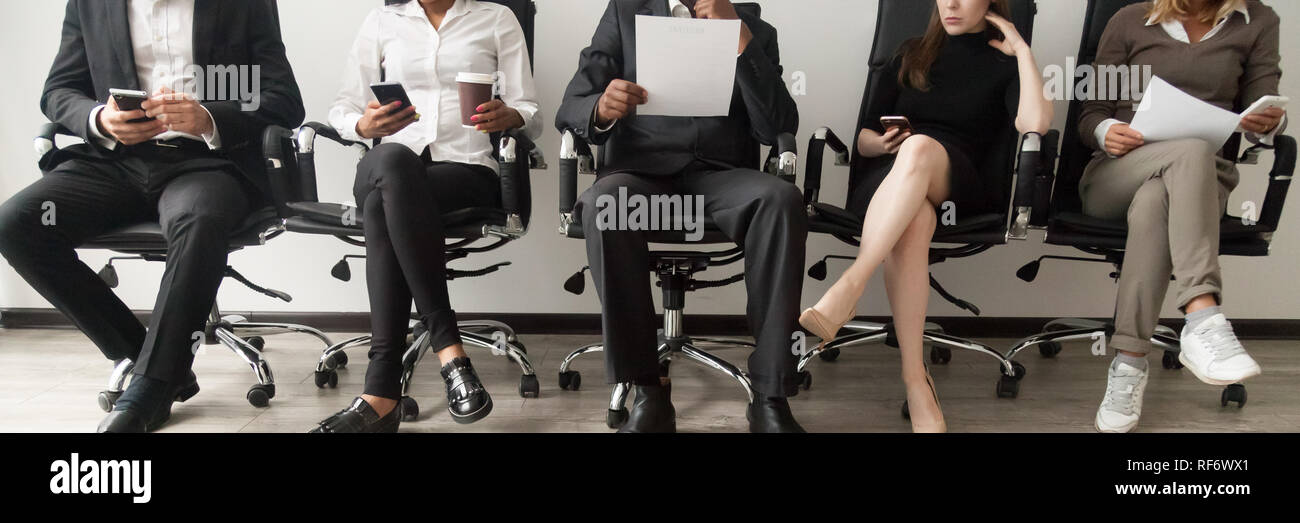 Horizontal image diverse applicants sitting in queue waiting job ...