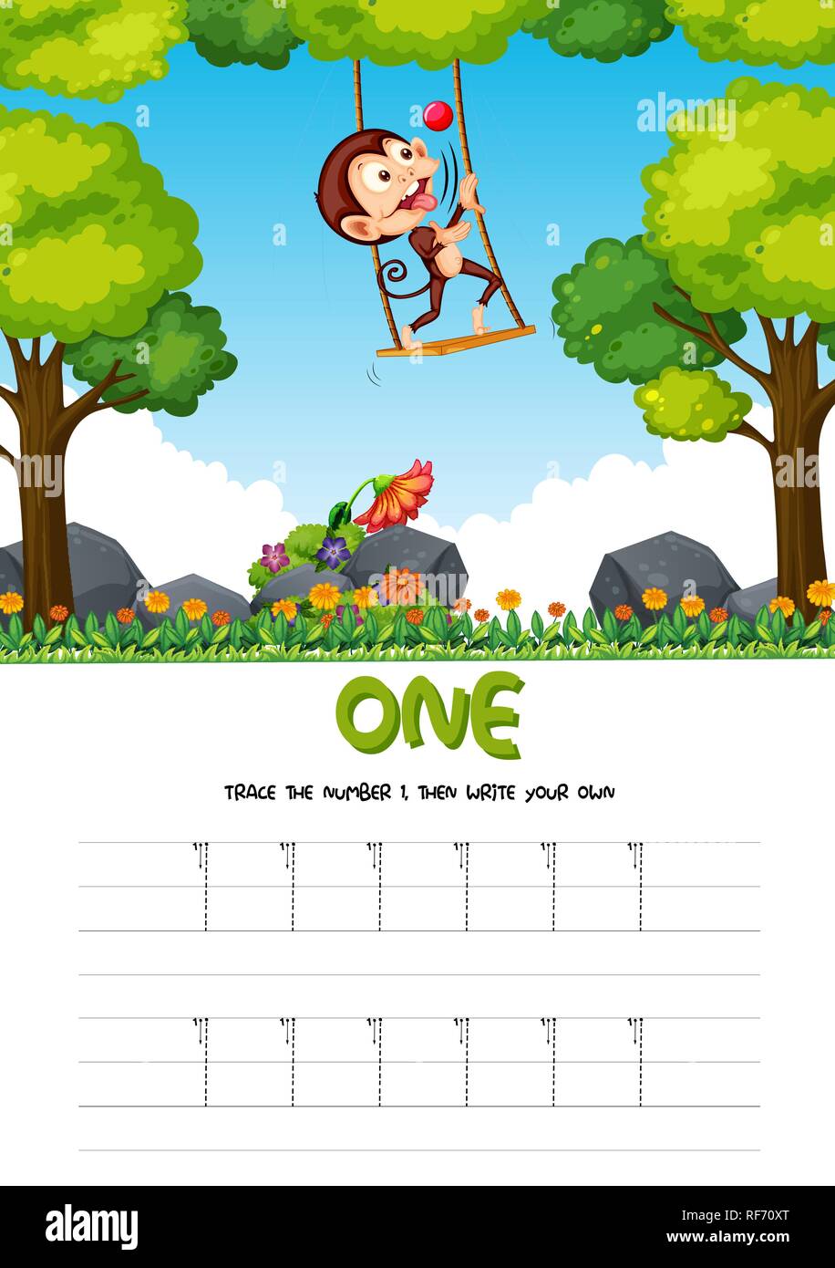 Number one tracing alphabet worksheets illustration Stock Vector Image ...