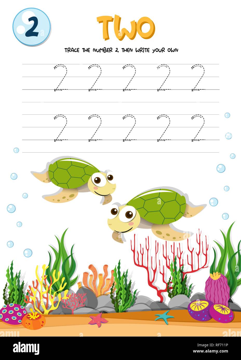 How to write number two worksheet illustration Stock Vector Image & Art ...