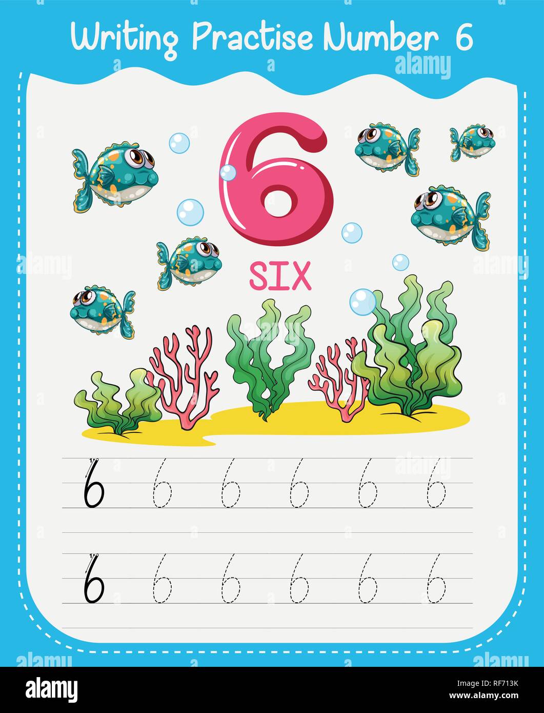 Math writing practise number six illustration Stock Vector Image & Art ...