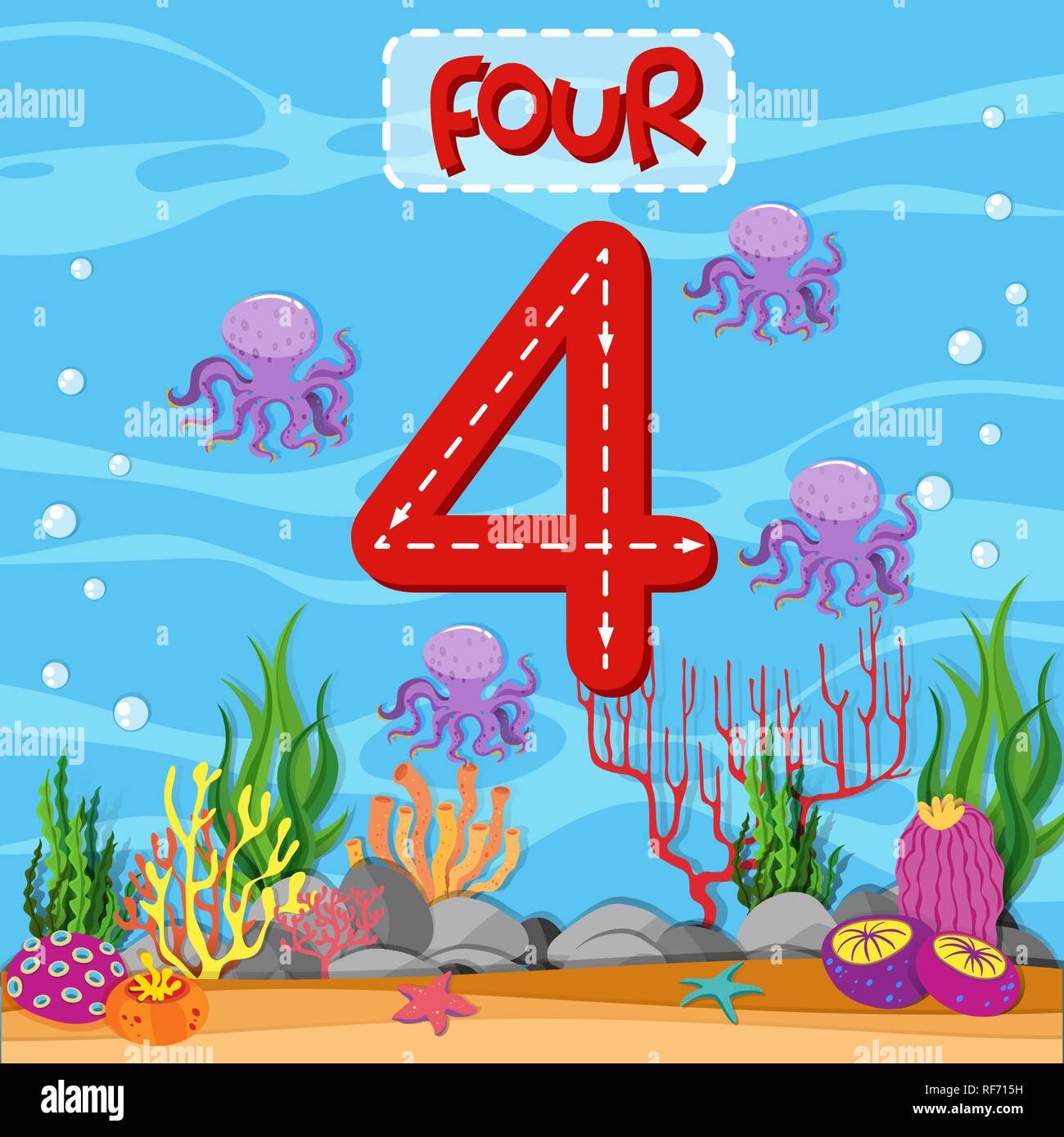 Number four underwater theme illustration Stock Vector Image & Art - Alamy