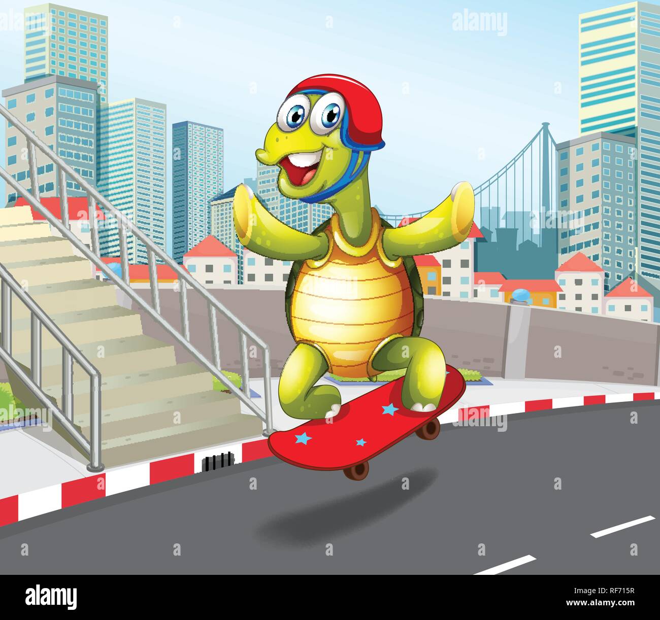Turtle skateboarding in urban town illustration Stock Vector Image ...