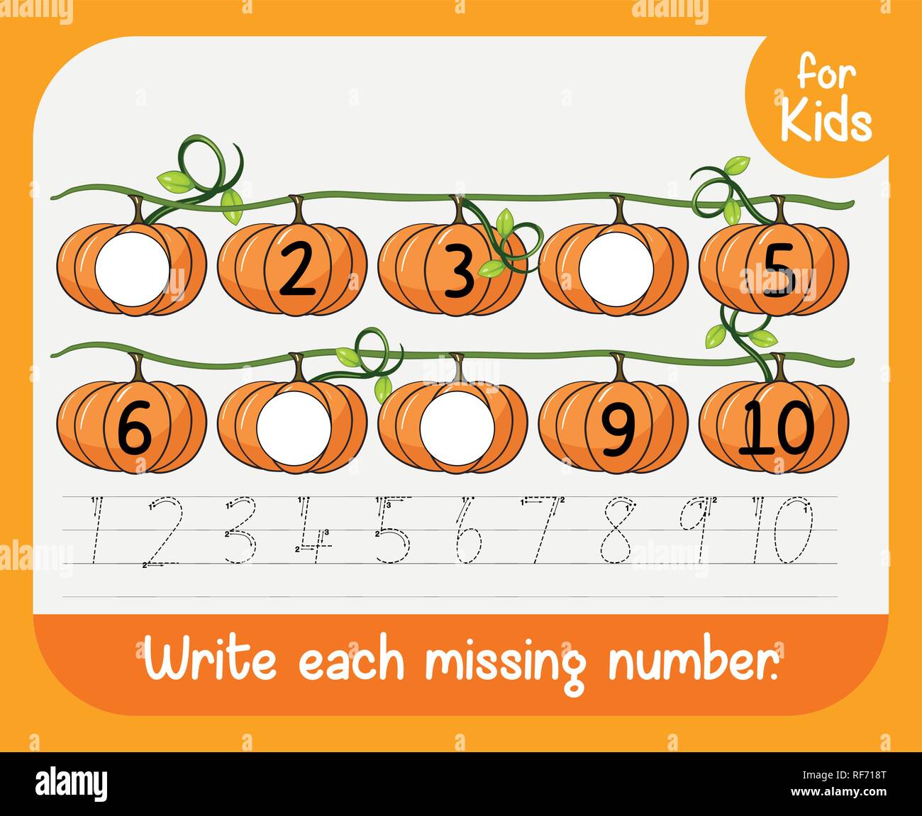 Write each missing number worksheet illustration Stock Vector Image ...