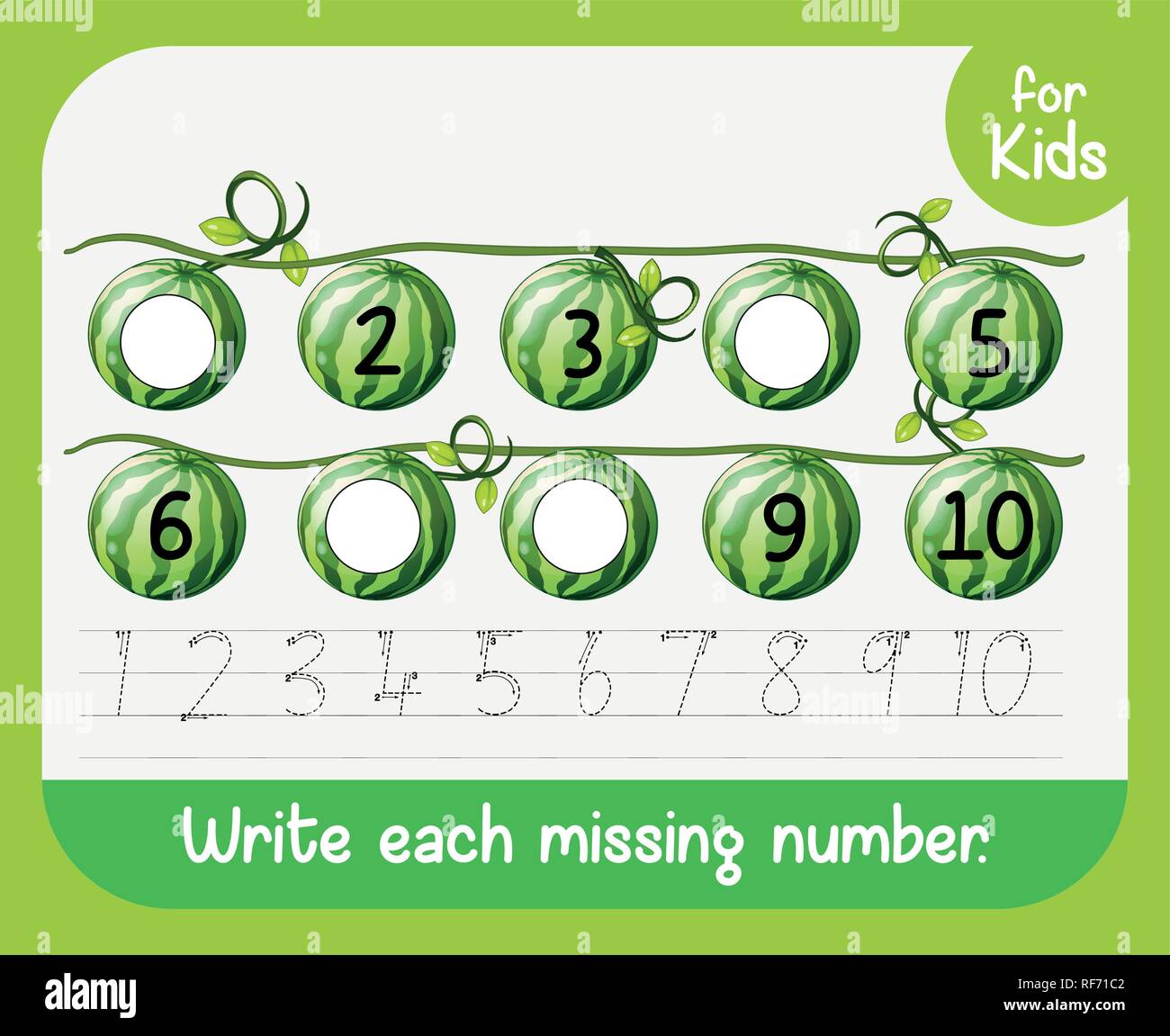 Write each missing number worksheet illustration Stock Vector Image ...