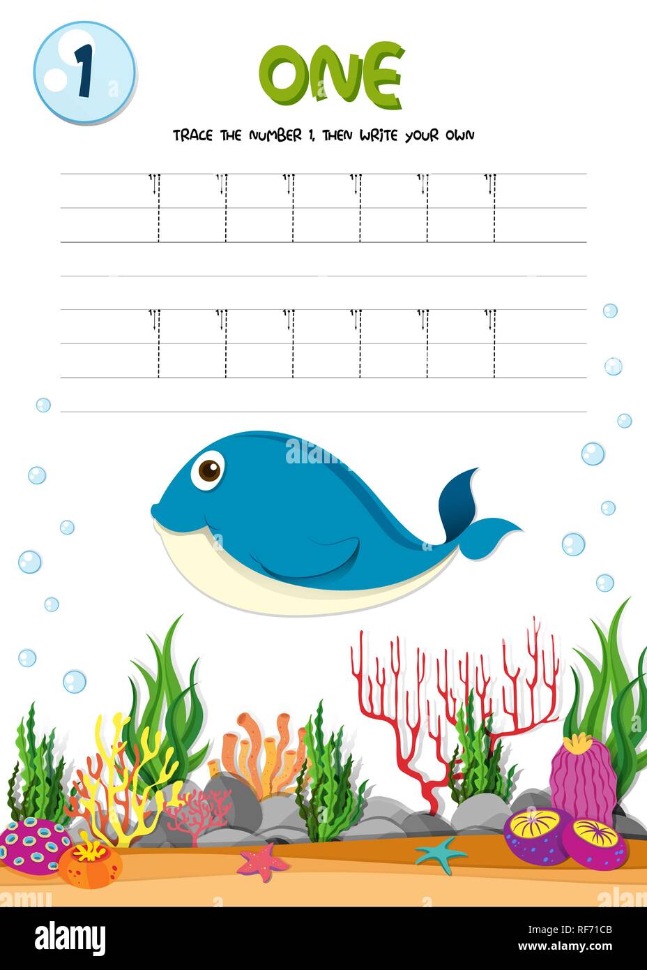 Math writing practise number one illustration Stock Vector Image & Art ...