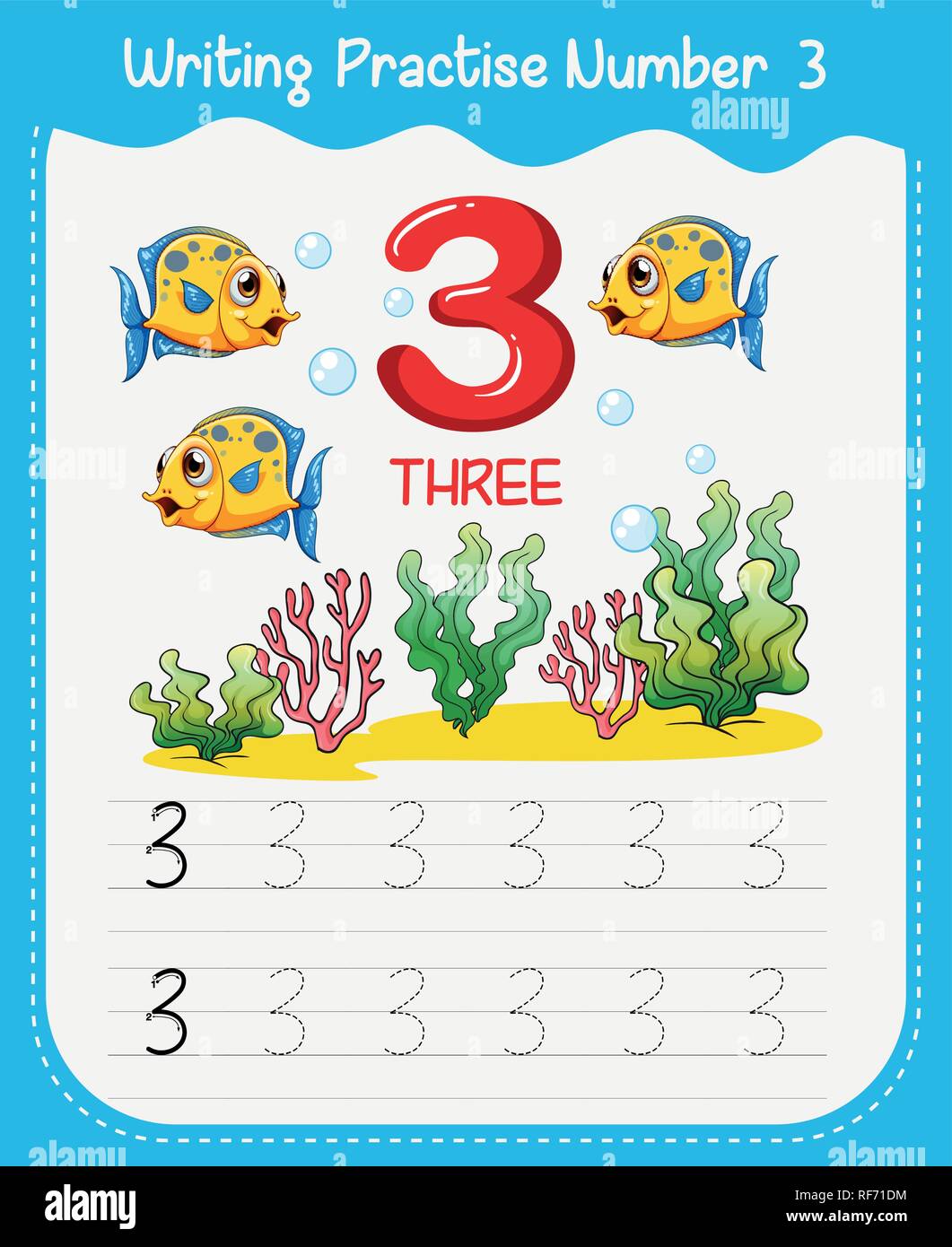 Number three tracing worksheets illustration Stock Vector Image & Art ...