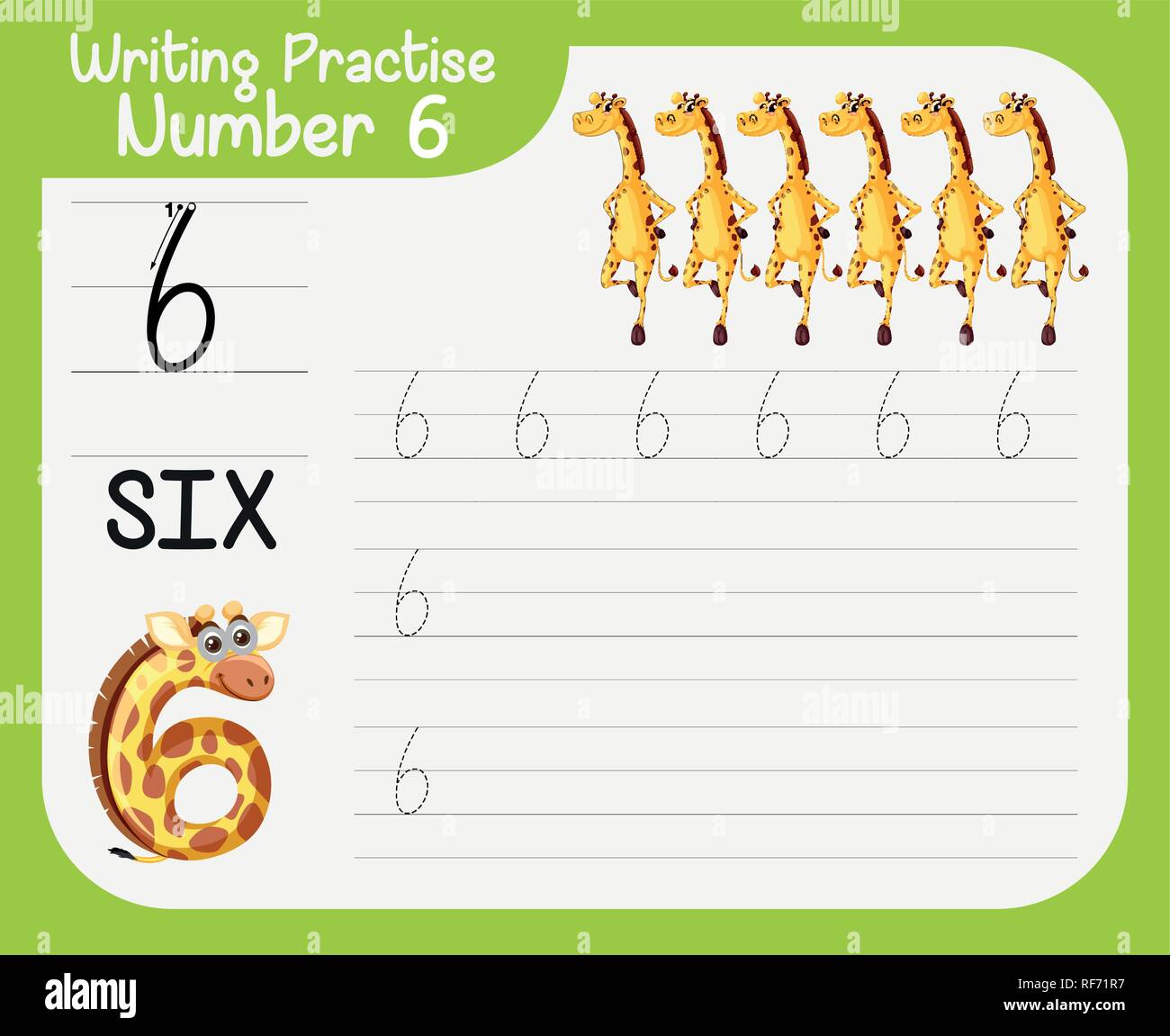 Math writing practise number six illustration Stock Vector Image & Art ...