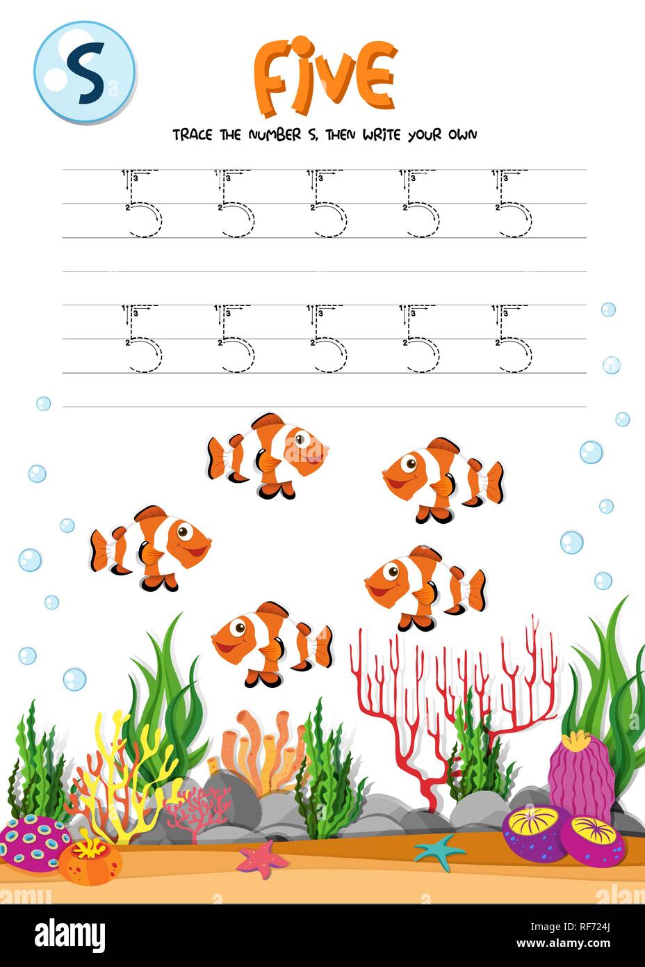 Writing practice number five illustration Stock Vector Image & Art - Alamy