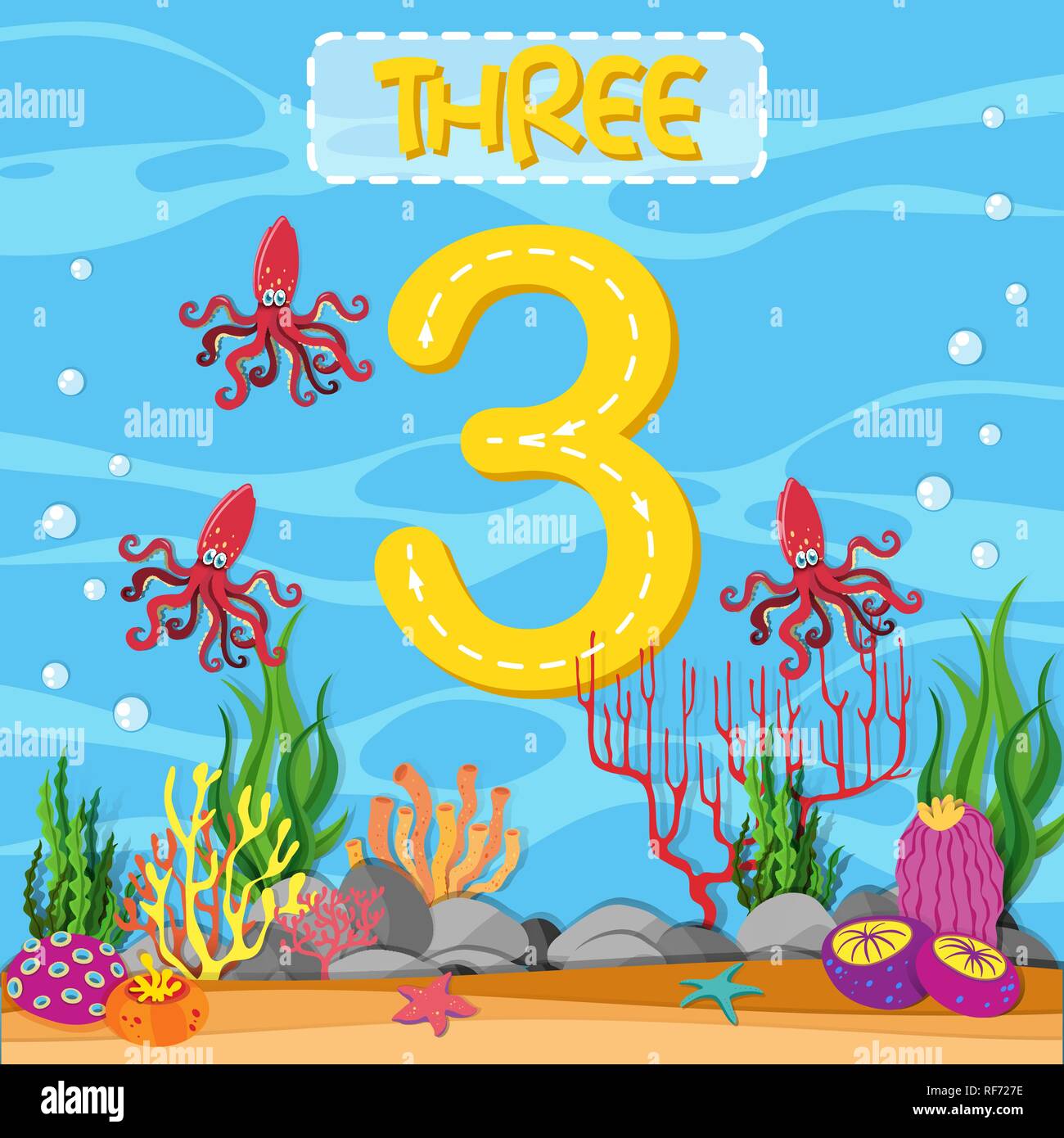 Number three underwater theme illustration Stock Vector Image & Art - Alamy
