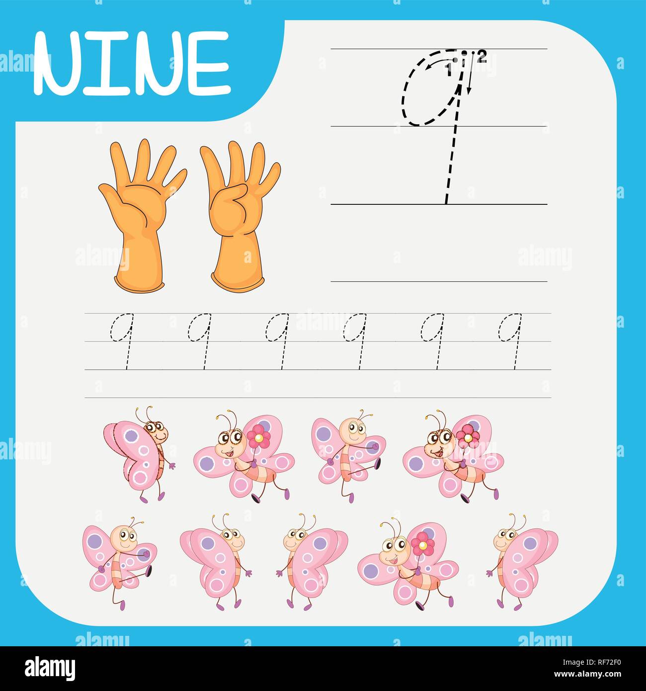 Math writing practise number nine illustration Stock Vector Image & Art ...