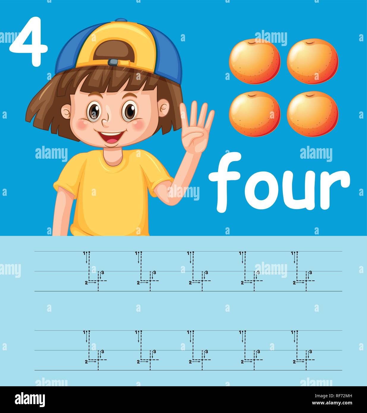 How to write number four worksheet illustration Stock Vector Image ...