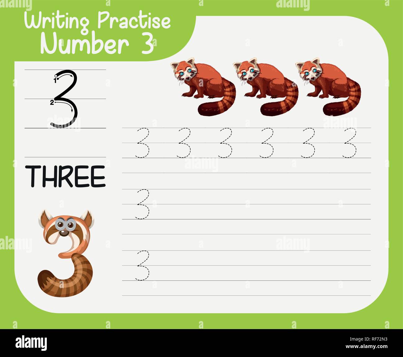 Writing practise number three illustration Stock Vector Image & Art - Alamy