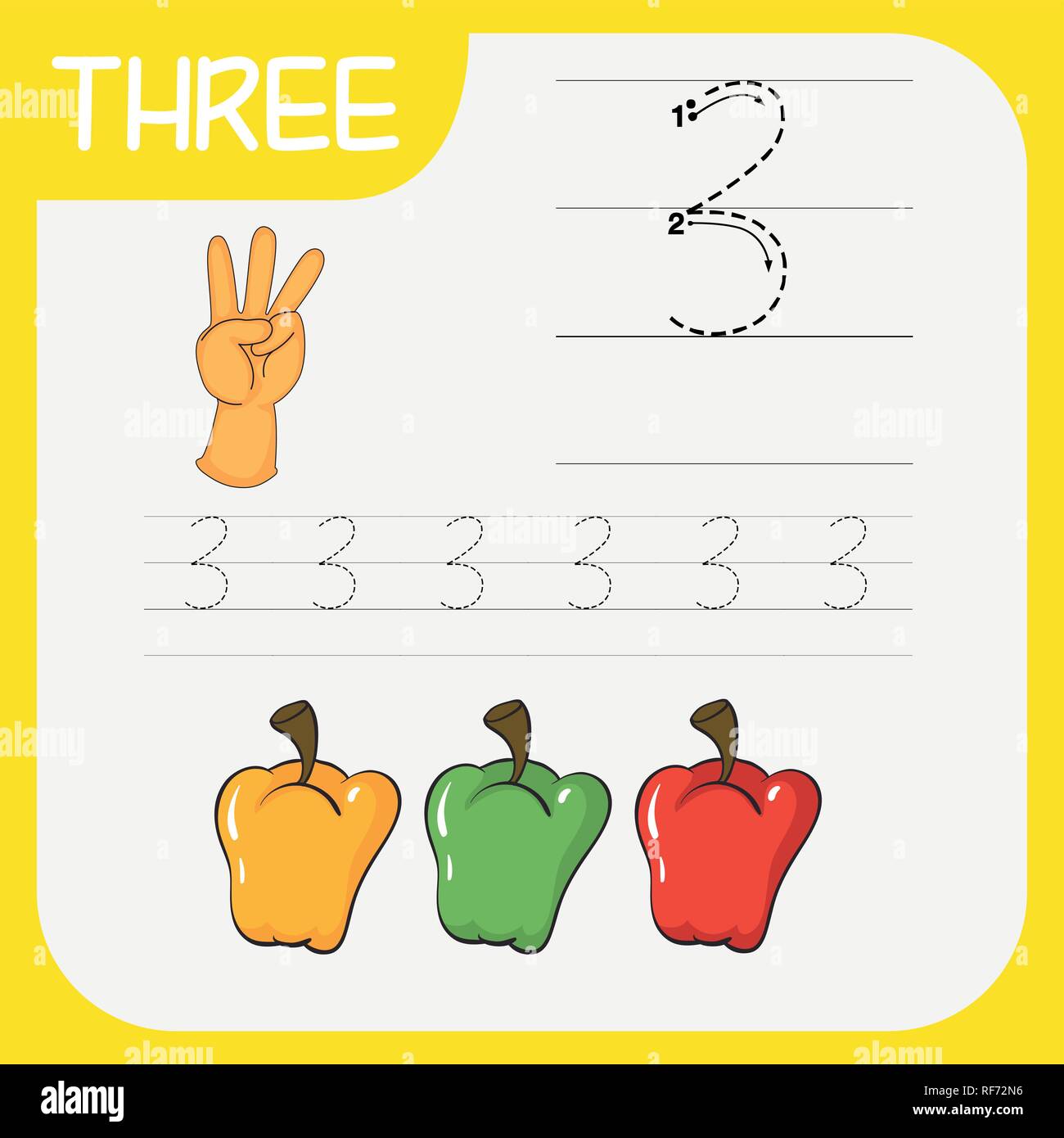 How to write number three worksheet illustration Stock Vector Image ...