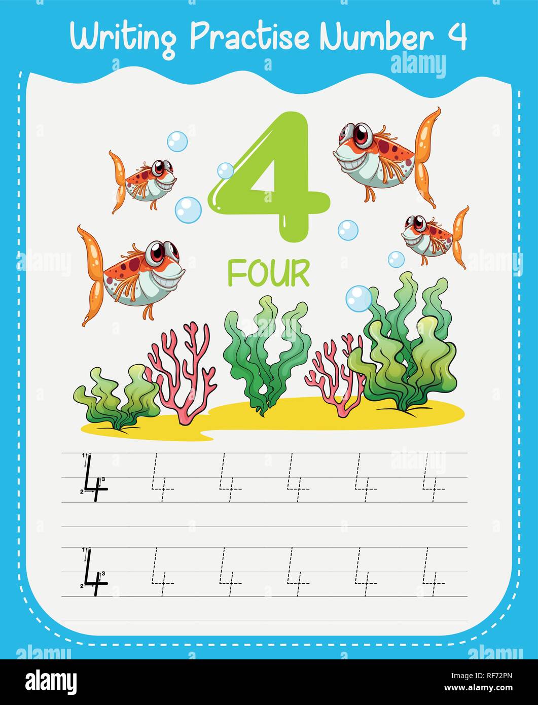 Math writing practise number four illustration Stock Vector Image & Art ...