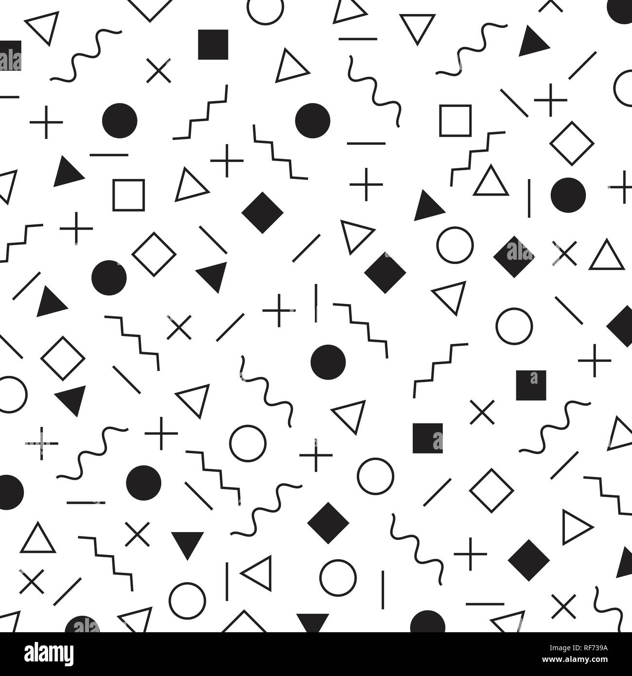 Black and white geometric elements memphis style pattern the era 80's ...