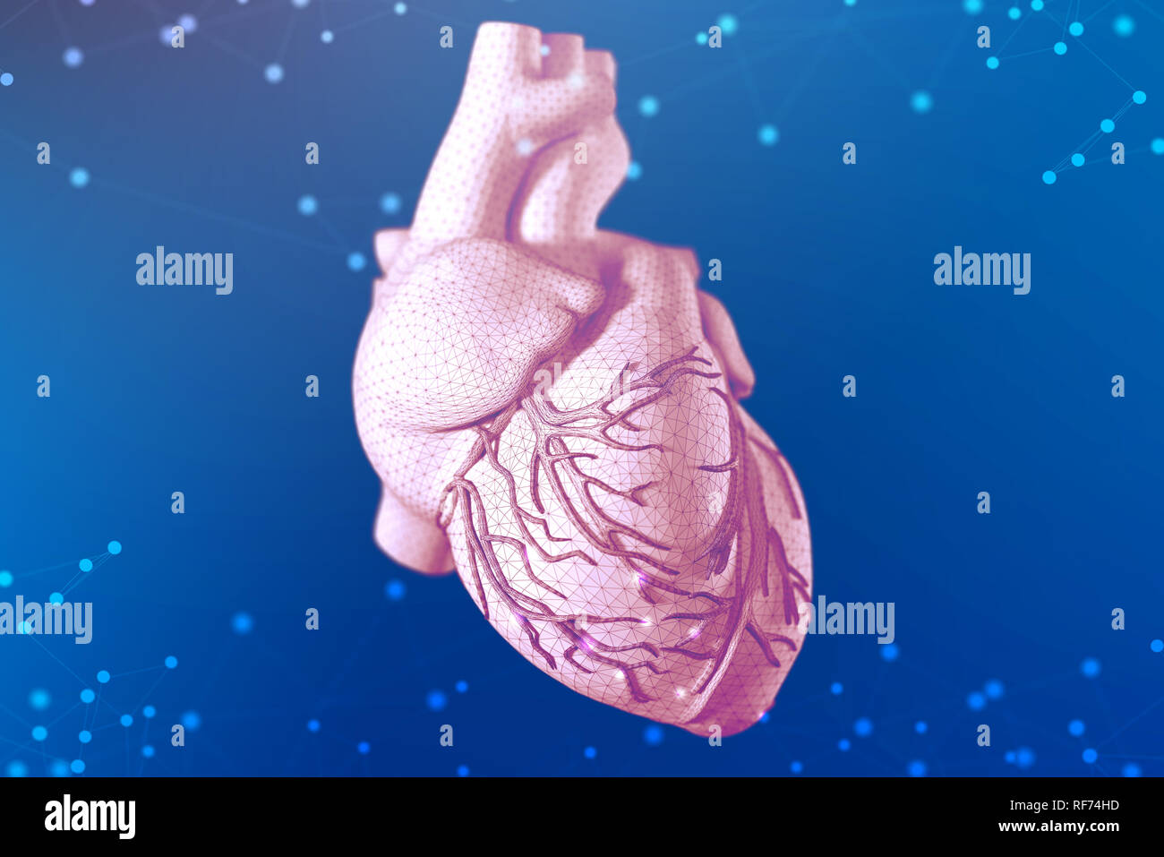 3d illustration of human heart with mesh texture modeling on abstract ...