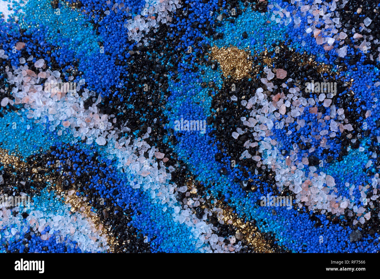 Layered colorful sand pattern. Marble style background. Blue and gold ...