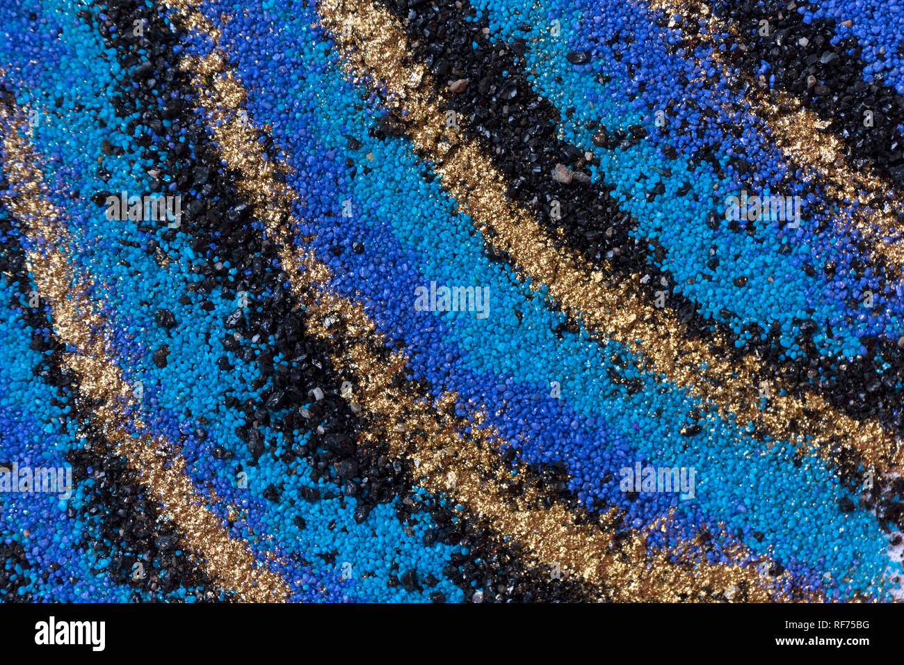 Layered colorful sand pattern. Marble style background. Blue and gold ...