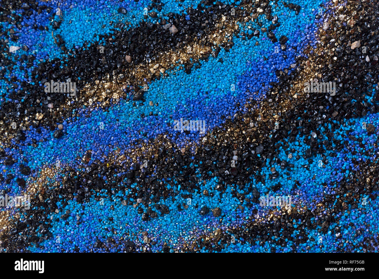 Layered colorful sand pattern. Marble style background. Blue and gold ...