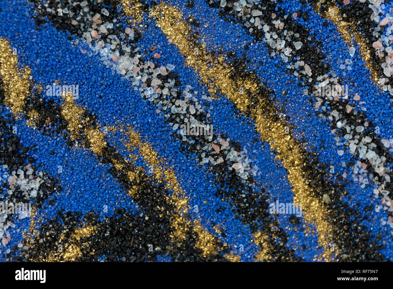 Layered colorful sand pattern. Marble style background. Blue and gold ...