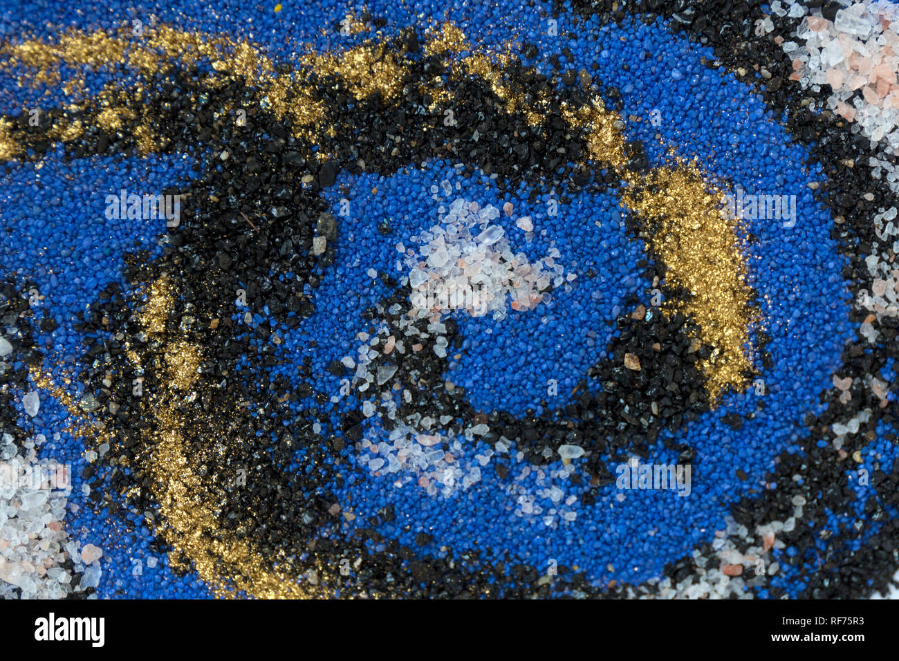 Layered colorful sand pattern. Marble style background. Blue and gold ...