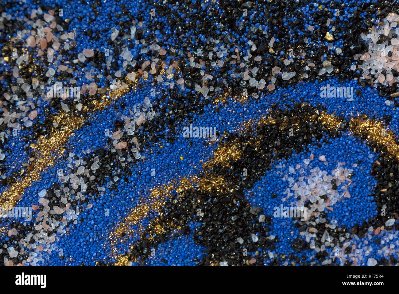 Layered colorful sand pattern. Marble style background. Blue and gold ...