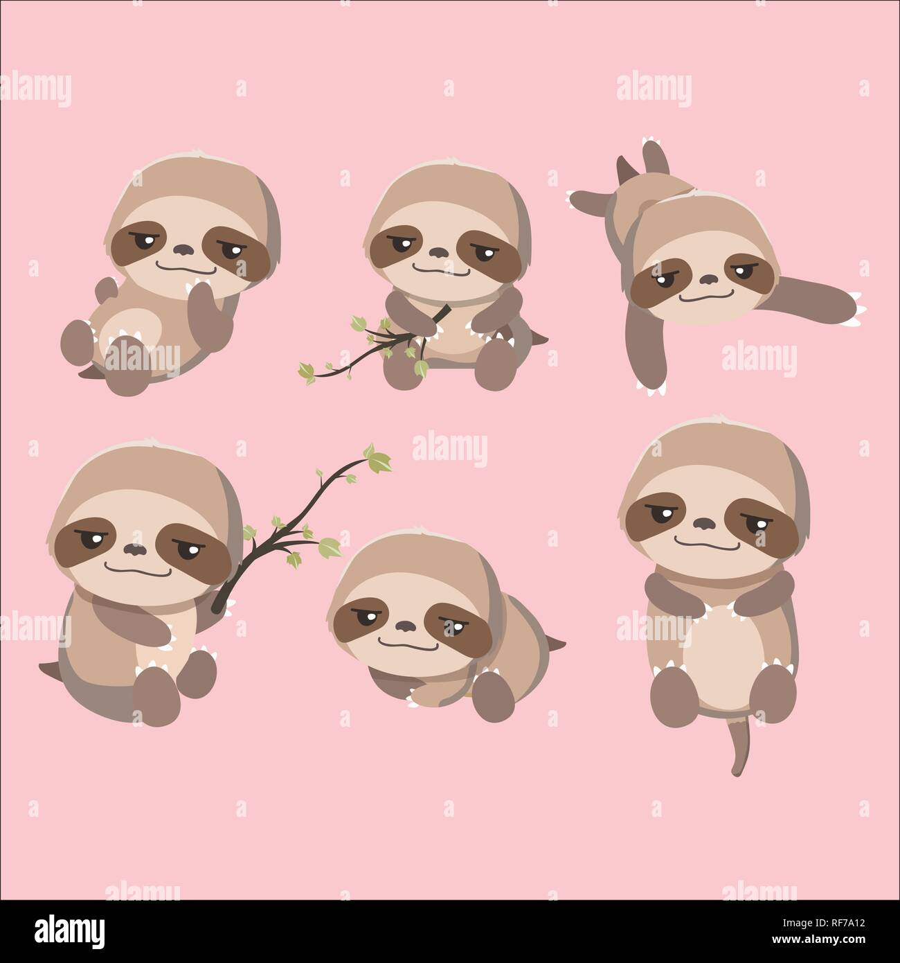 Cute cartoon smiling lazy sloth set Stock Vector Image & Art - Alamy