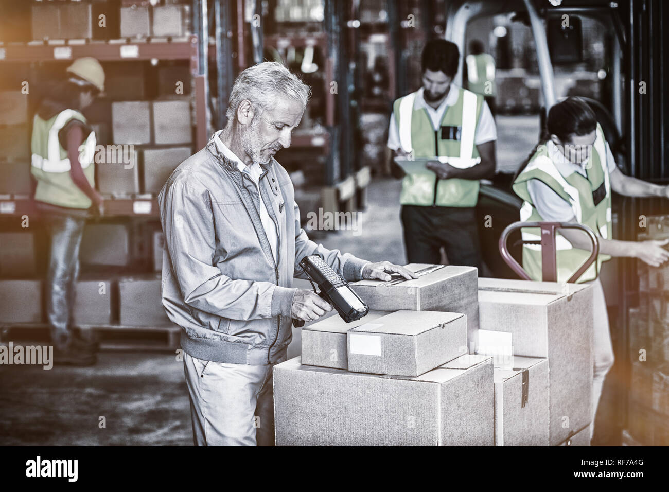 Workers and manager are working Stock Photo - Alamy