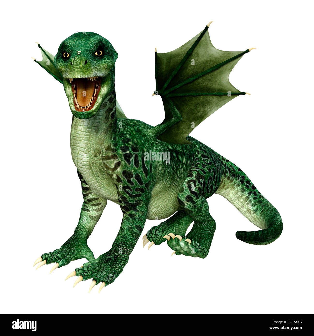3D rendering of a green fantasy whelp dragon isolated on white ...