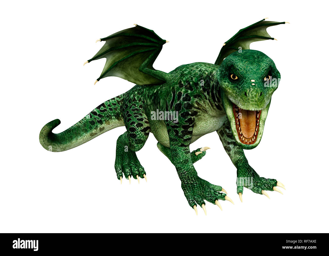 3D rendering of a green fantasy hatchling dragon isolated on white ...