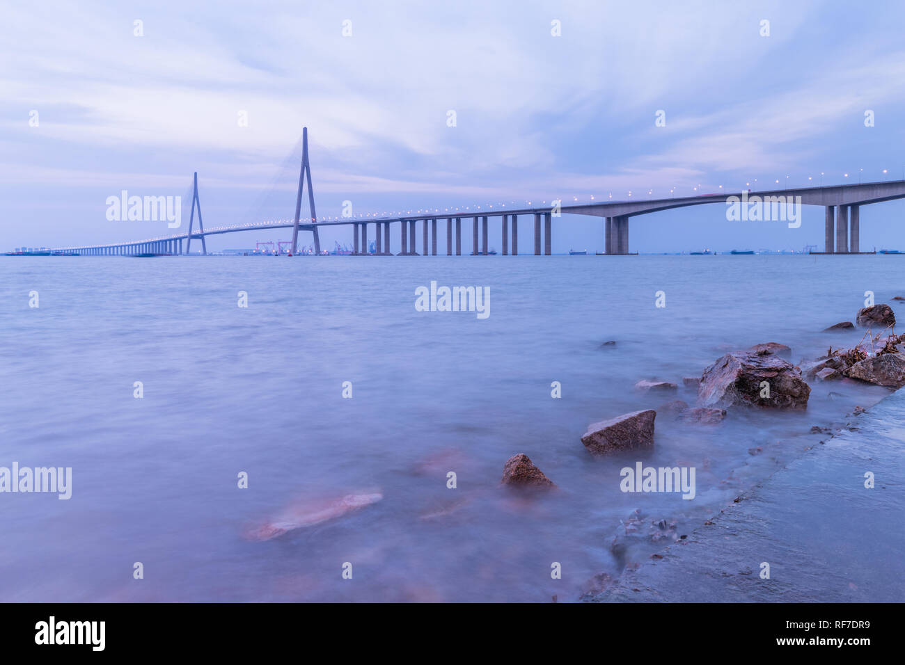 modern bridge in susnet, landscape of traffic Stock Photo - Alamy
