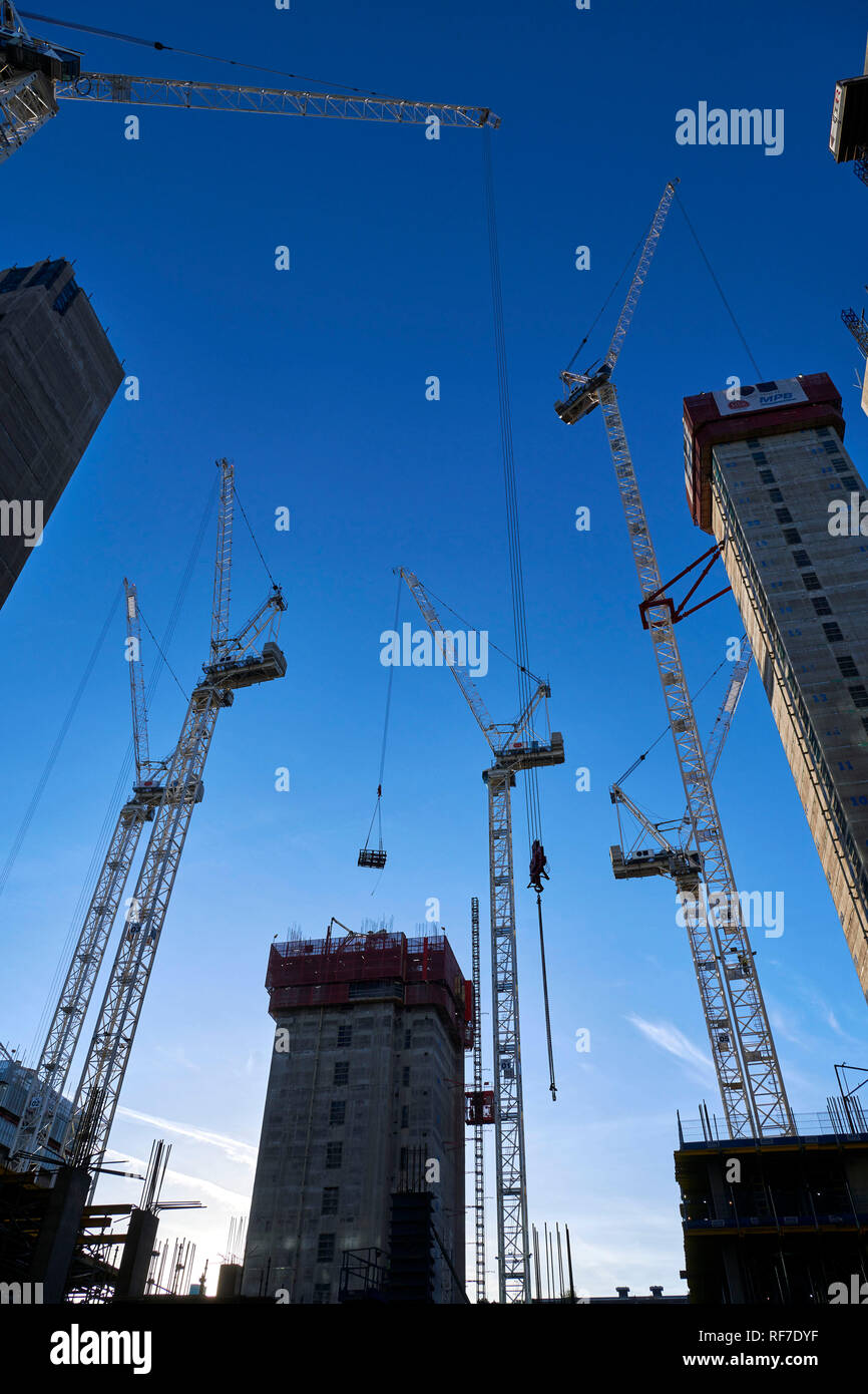 Construction cranes, Circle Square Manchester, North West England, UK ...