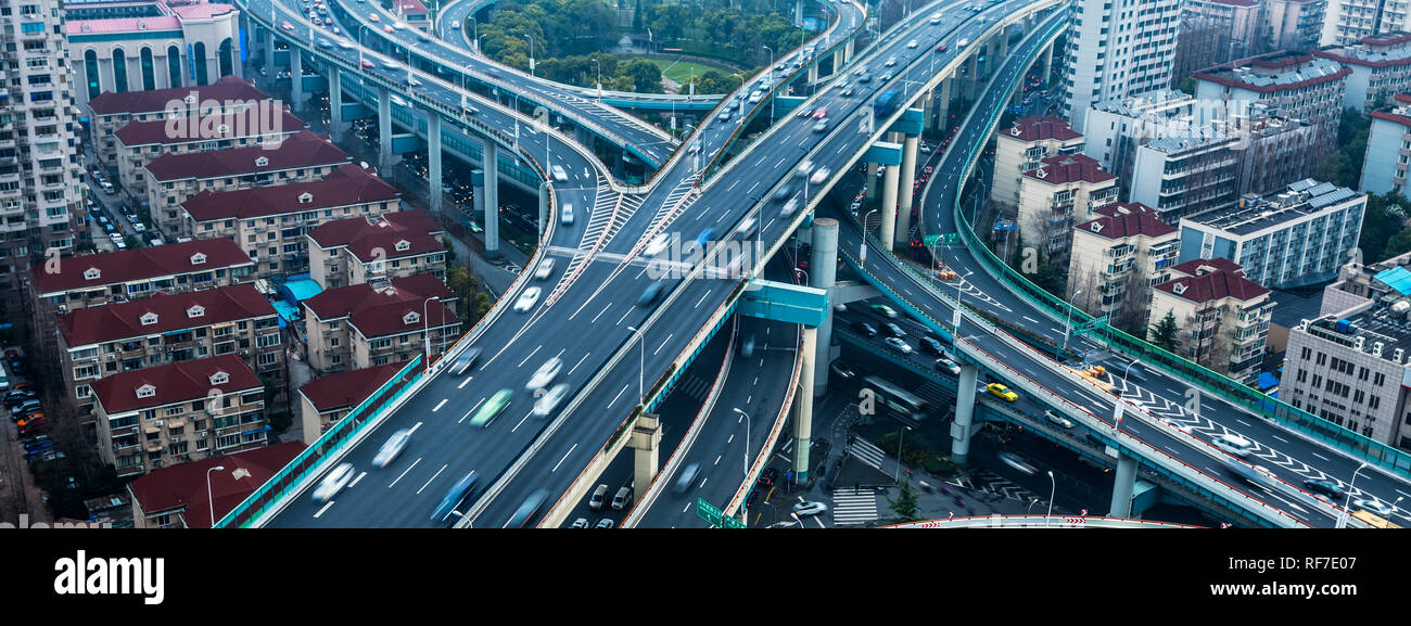 aerial view the overpass at night, shanghai china Stock Photo - Alamy