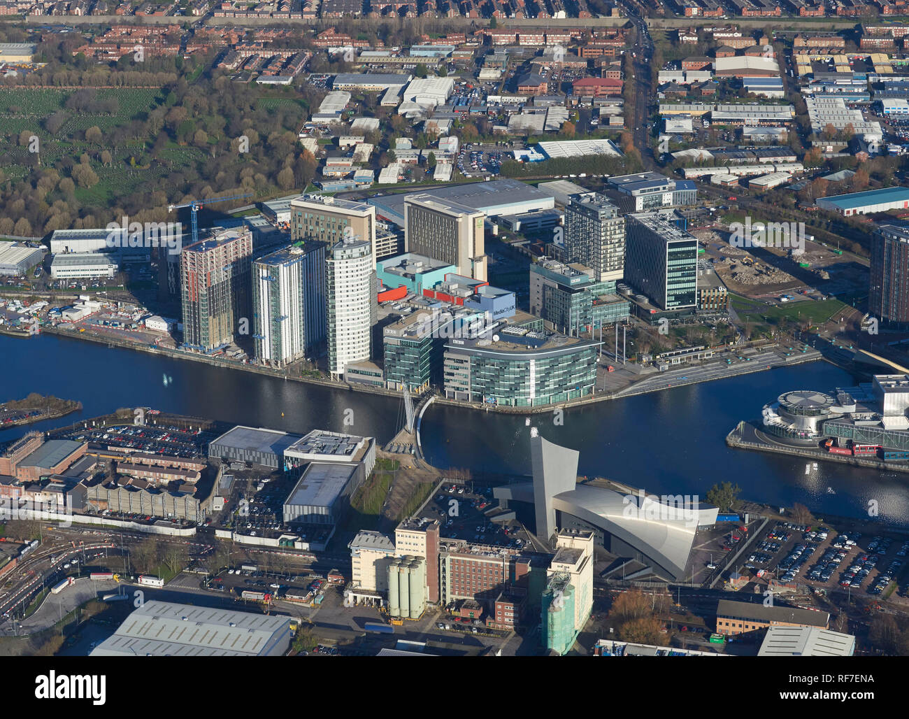 An aerial view of Media City, Salford Manchester, North West England ...