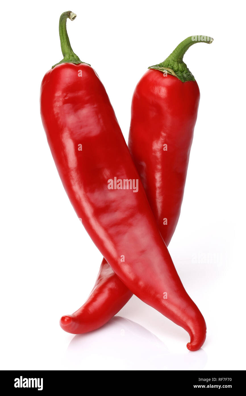 Two Red peppers isolated on white background Stock Photo - Alamy