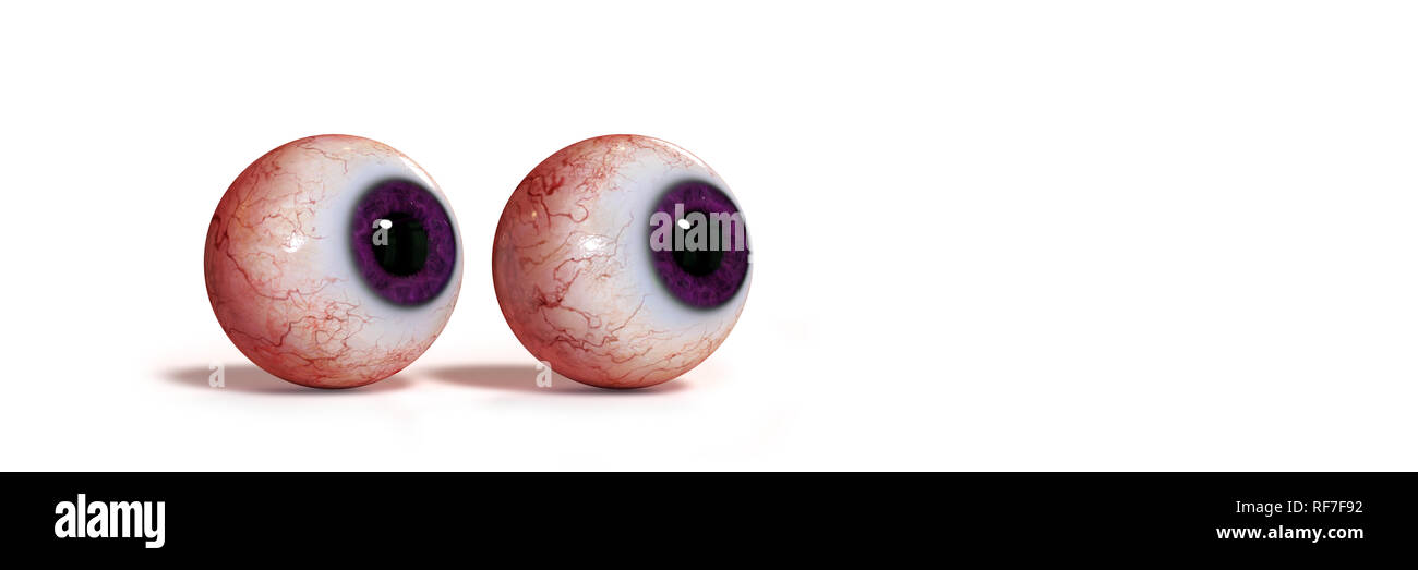 two realistic human eyes with purple iris, isolated on white background ...